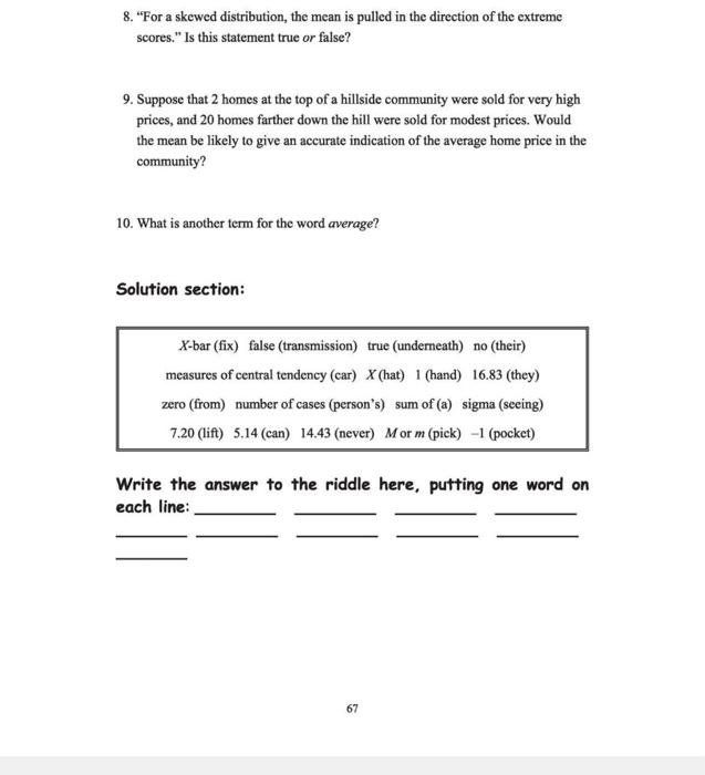 Solved Worksheet 12 The Mean: An Average Riddle: What type | Chegg.com