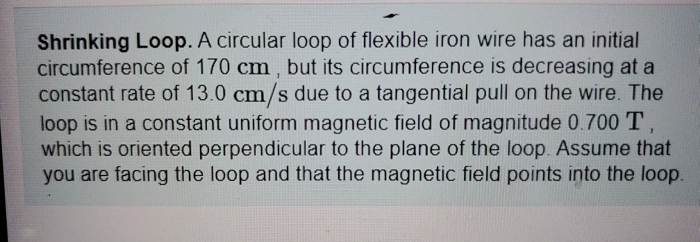 Solved Shrinking Loop. A circular loop of flexible iron wire | Chegg.com