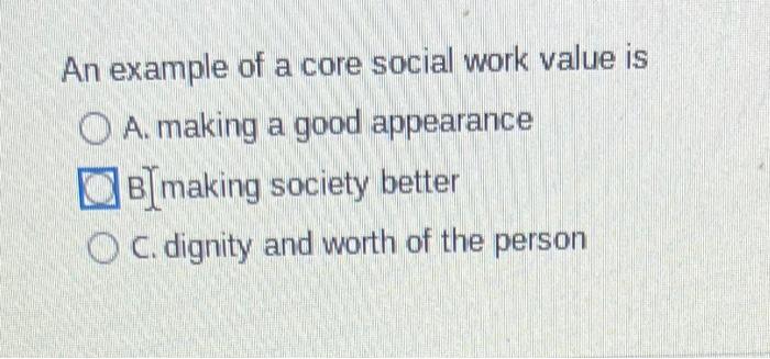 An example of a core social work value is A. making a | Chegg.com
