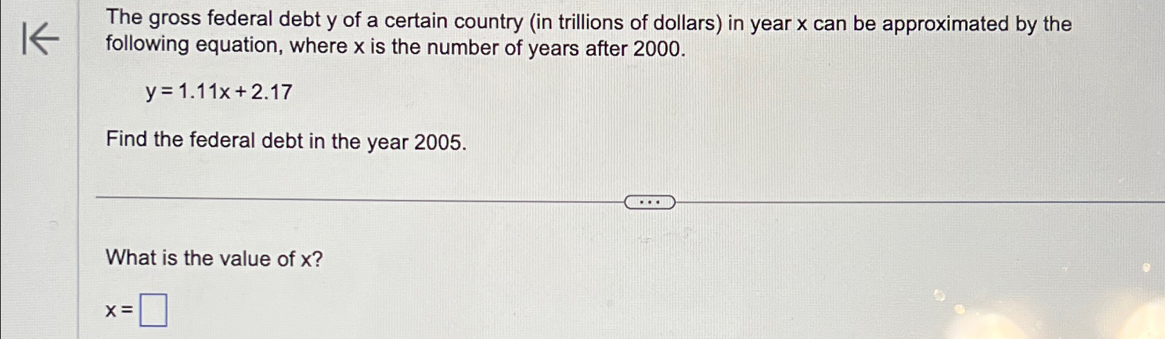 Solved The gross federal debt y ﻿of a certain country (in | Chegg.com