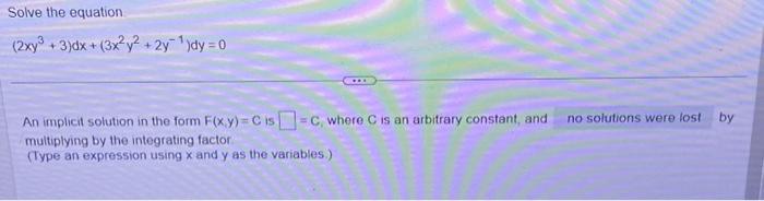 Solved Solve the equation \\[ \\left(2 x y^{3}+3\\right) d | Chegg.com