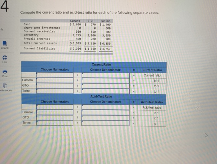 Solved 4. Compute the current ratio and acid-test ratio for | Chegg.com