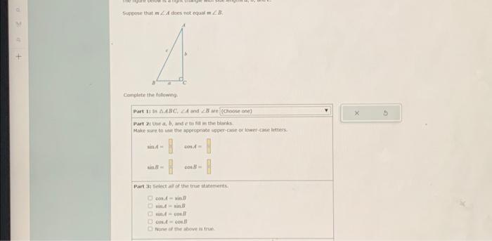 Solved A right triangle has side lengths a,b, and c as shown | Chegg.com