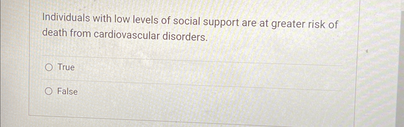 Solved Individuals with low levels of social support are at | Chegg.com