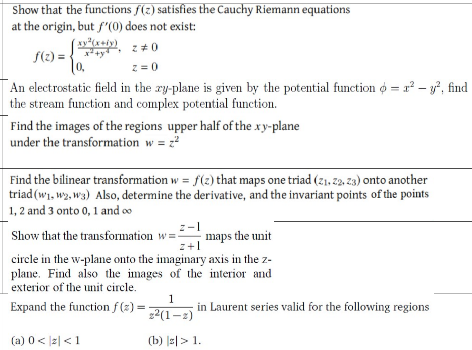 Solved Show that the functions f(z) satisfies the Cauchy | Chegg.com