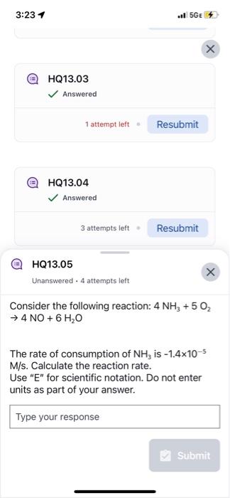 Solved Consider the following reaction: 4NH3+5O2 →4NO+6H2O | Chegg.com