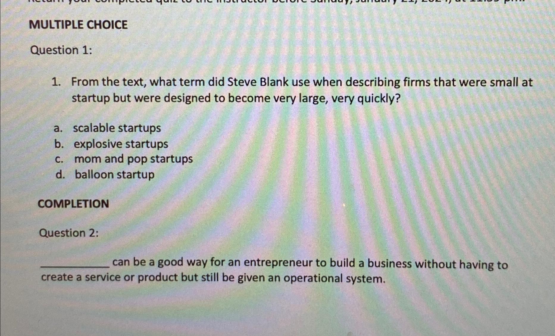 Solved MULTIPLE CHOICEQuestion 1:From the text, what term | Chegg.com