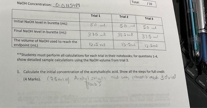 Solved NaOH Concentration: 0.01154M Total: 110 **Students | Chegg.com