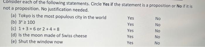 Solved Consider each of the following statements. Circle Yes | Chegg.com
