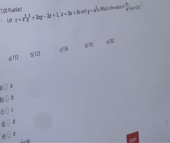 Solved ,OO Puanlar) Let z=x2y3+3xy−2x+1,x=2u+3v and y=u2v. | Chegg.com