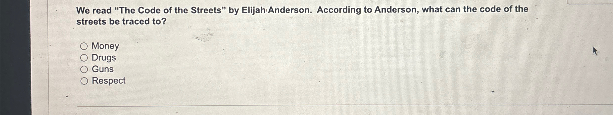 Solved We read "The Code of the Streets" by Elijah Anderson. | Chegg.com