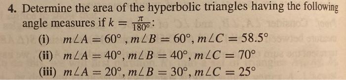Solved Determine the area of the hyperbolic triangles having | Chegg.com