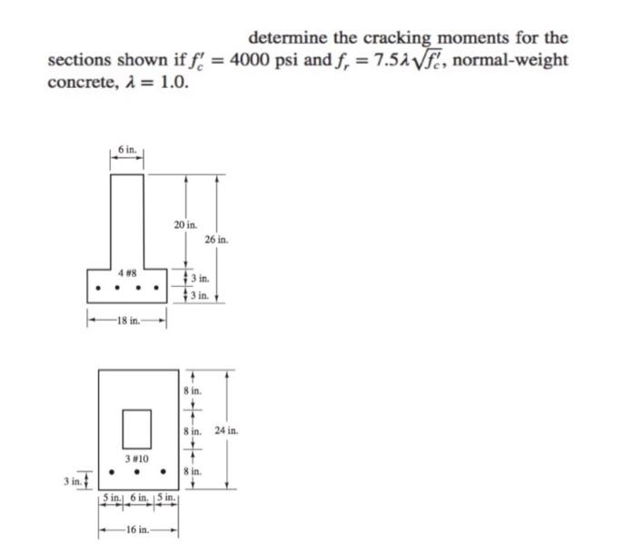 Solved determine the cracking moments for the sections shown | Chegg.com