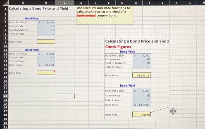 Solved Calculating a Bond Price and Yield Use Excel PV and | Chegg.com