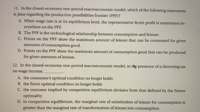 Solved 11. In the closed-economy one-period macroeconomic | Chegg.com
