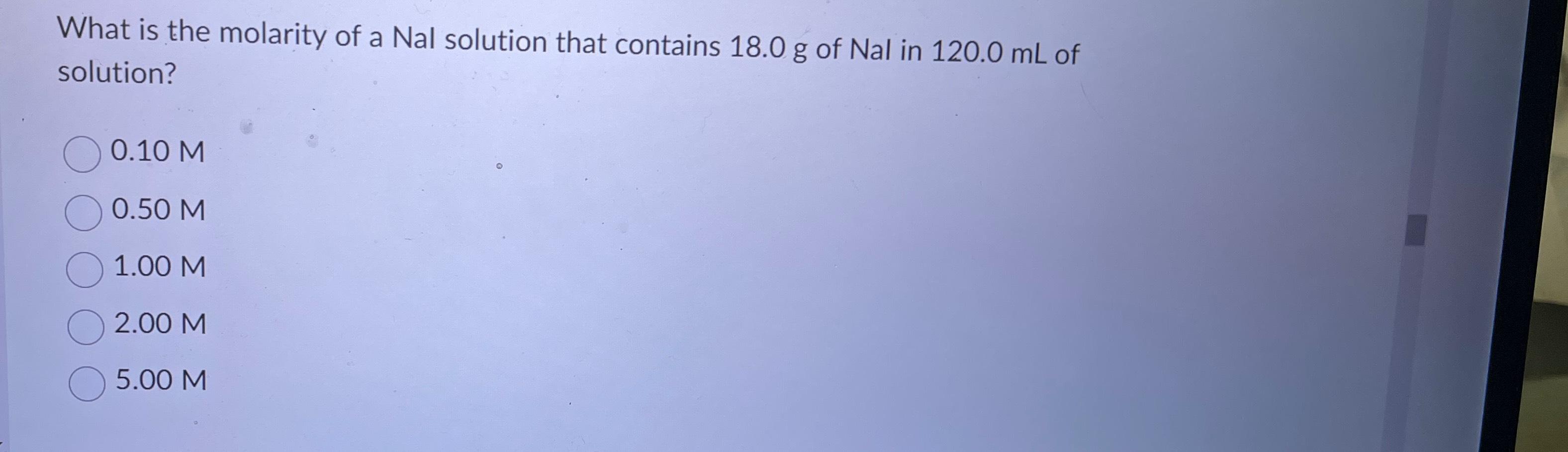 Solved What is the molarity of a Nal solution that contains | Chegg.com