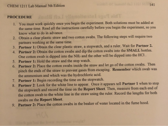 Solved 143 CHEM 1211 Lab Manual 5th Edition REPORT SHEET 180 | Chegg.com