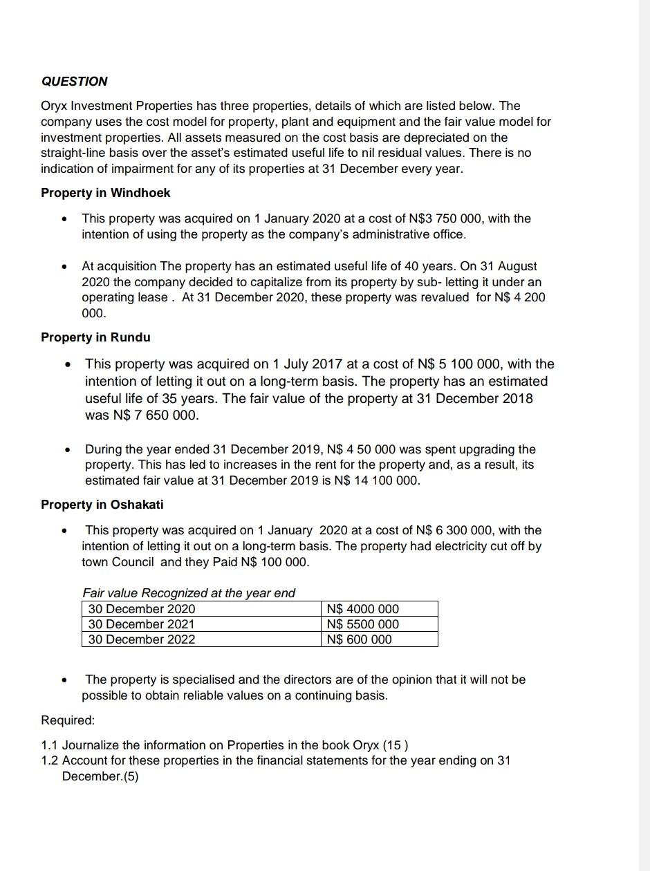 Solved QUESTION Oryx Investment Properties has three | Chegg.com