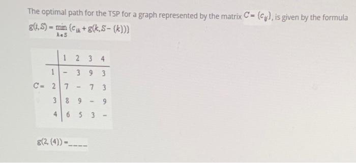 Solved The optimal path for the TSP for a graph represented | Chegg.com
