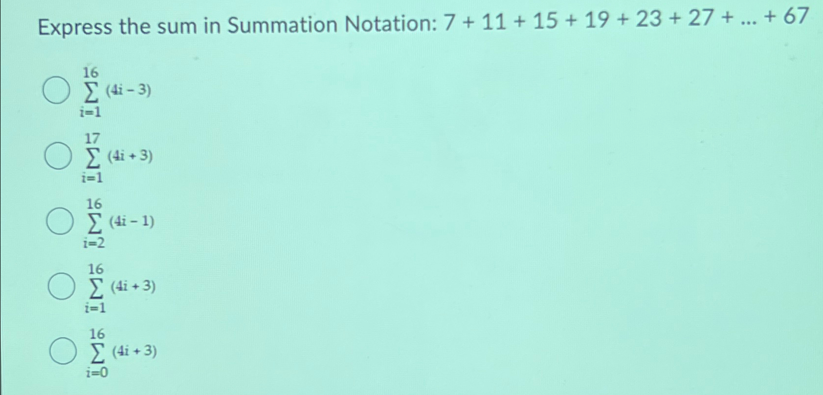 Solved Express the sum in Summation Notation: | Chegg.com