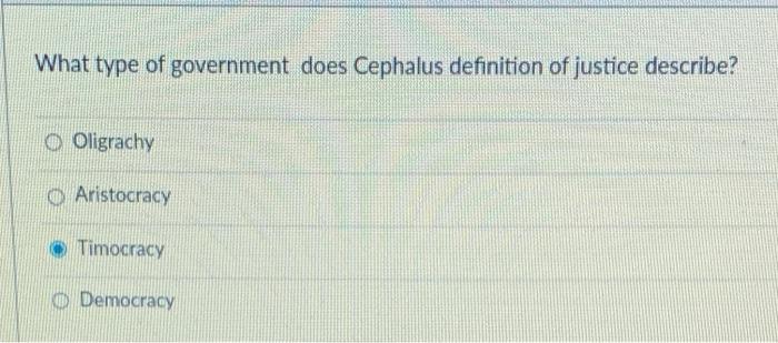 Solved What type of government does Cephalus definition of | Chegg.com