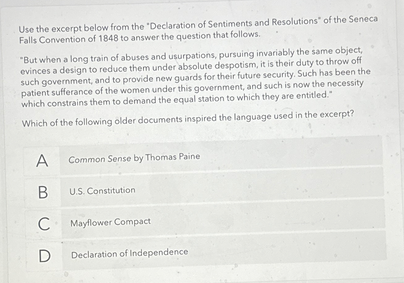 Solved Use the excerpt below from the "Declaration of | Chegg.com