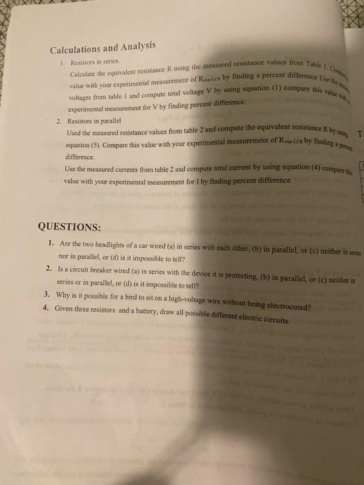 Table 1 . Resistors in series Equivalent resistance | Chegg.com