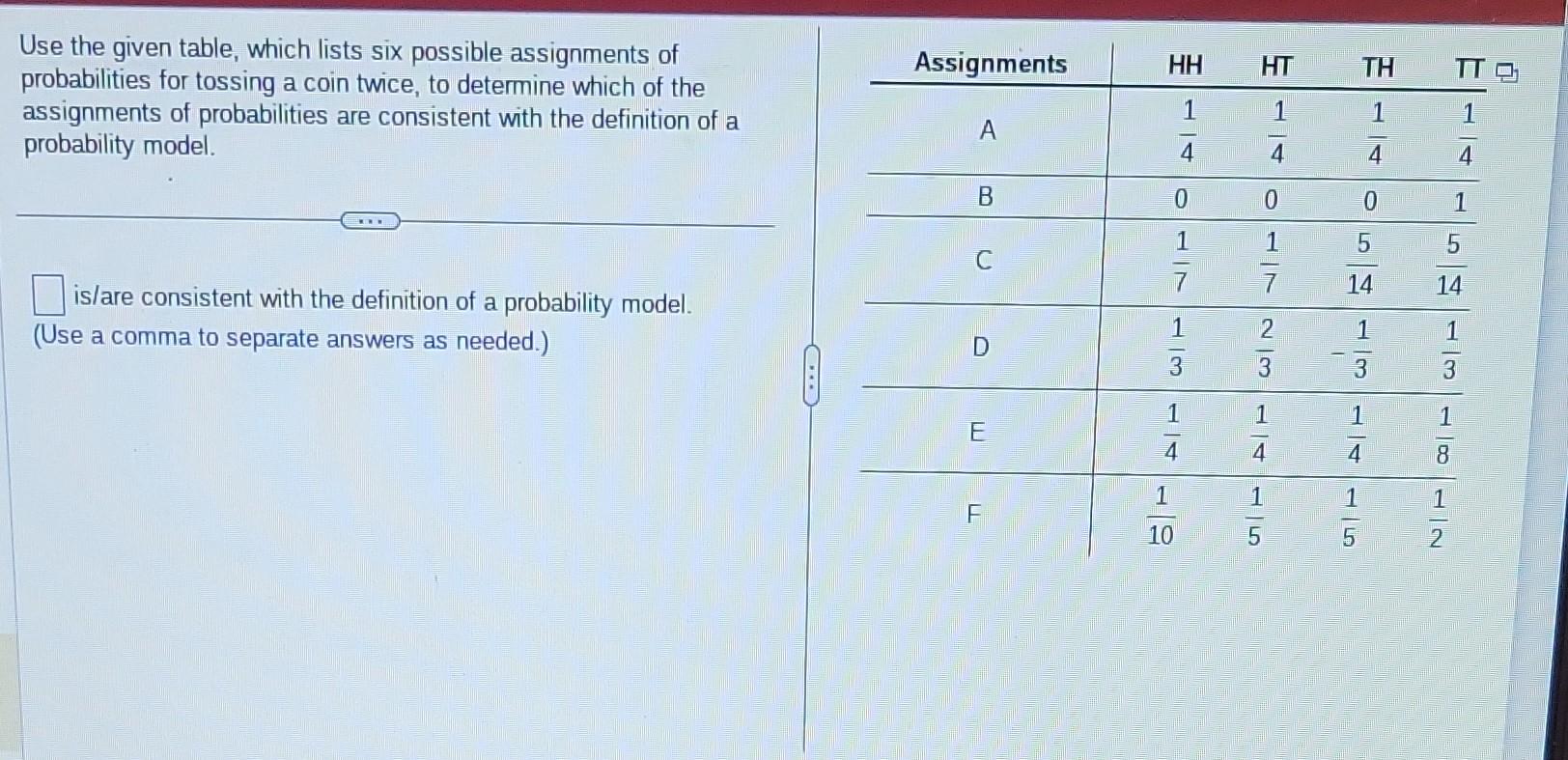 Solved Use the given table, which lists six possible | Chegg.com