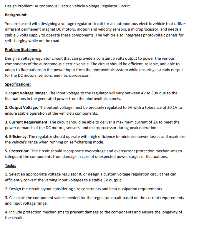 Solved Design Problem: Autonomous Electric Vehicle Voltage | Chegg.com