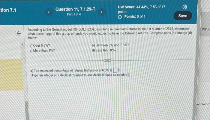 Solved According to the Normal model N(0.068.0.023) | Chegg.com