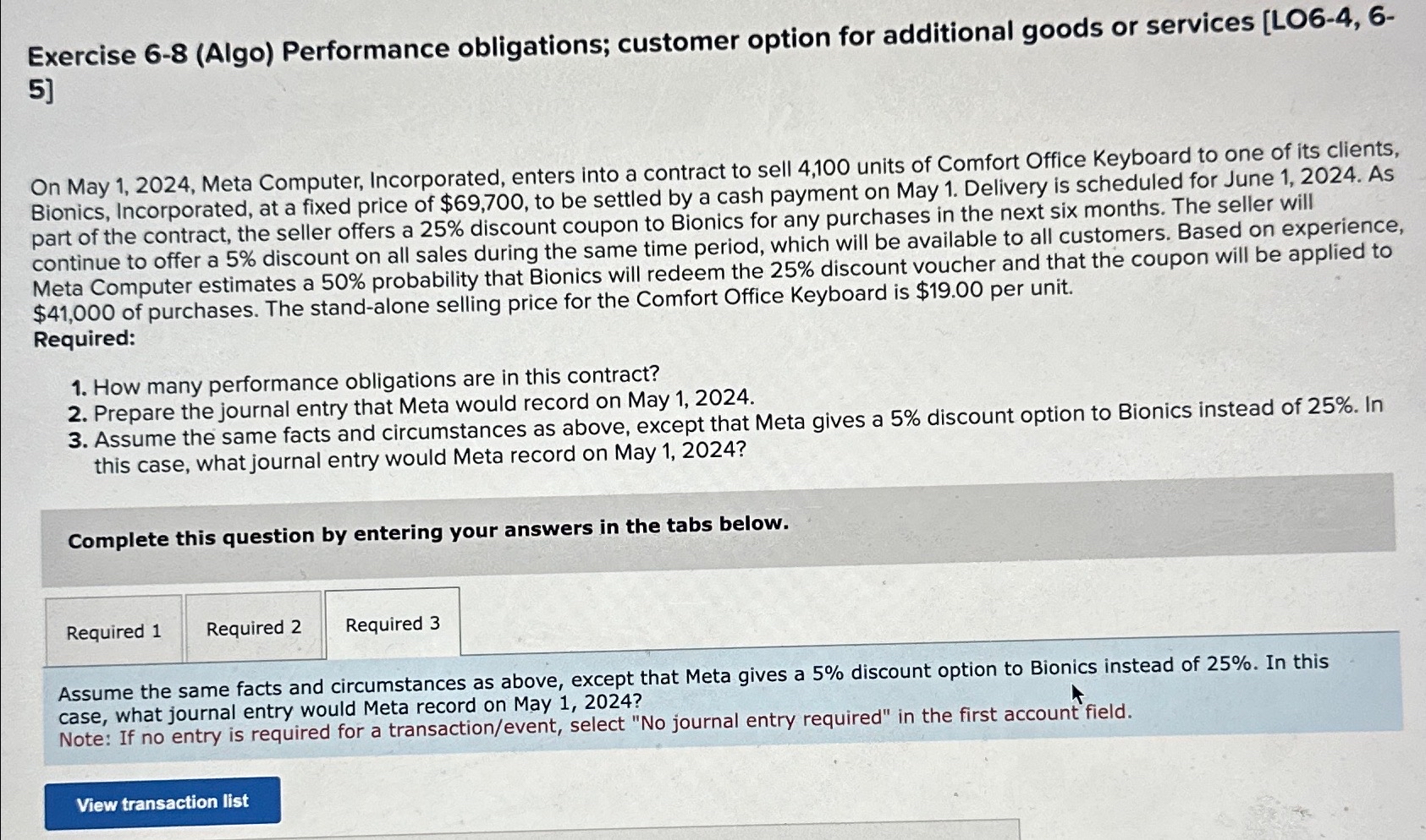 Solved Exercise 6-8 (Algo) ﻿Performance obligations; | Chegg.com