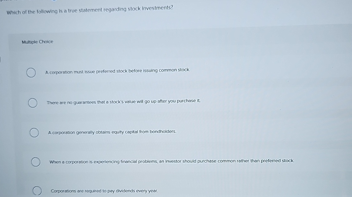 Solved Which of the following is a true statement regarding | Chegg.com