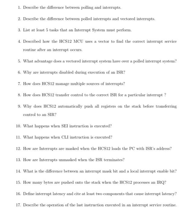Solved 1. Describe the difference between polling and | Chegg.com