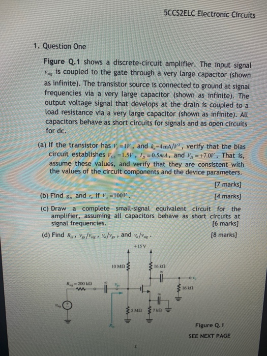 Solved 5CCS2ELC Electronic Circuits 1. Question One Figure | Chegg.com