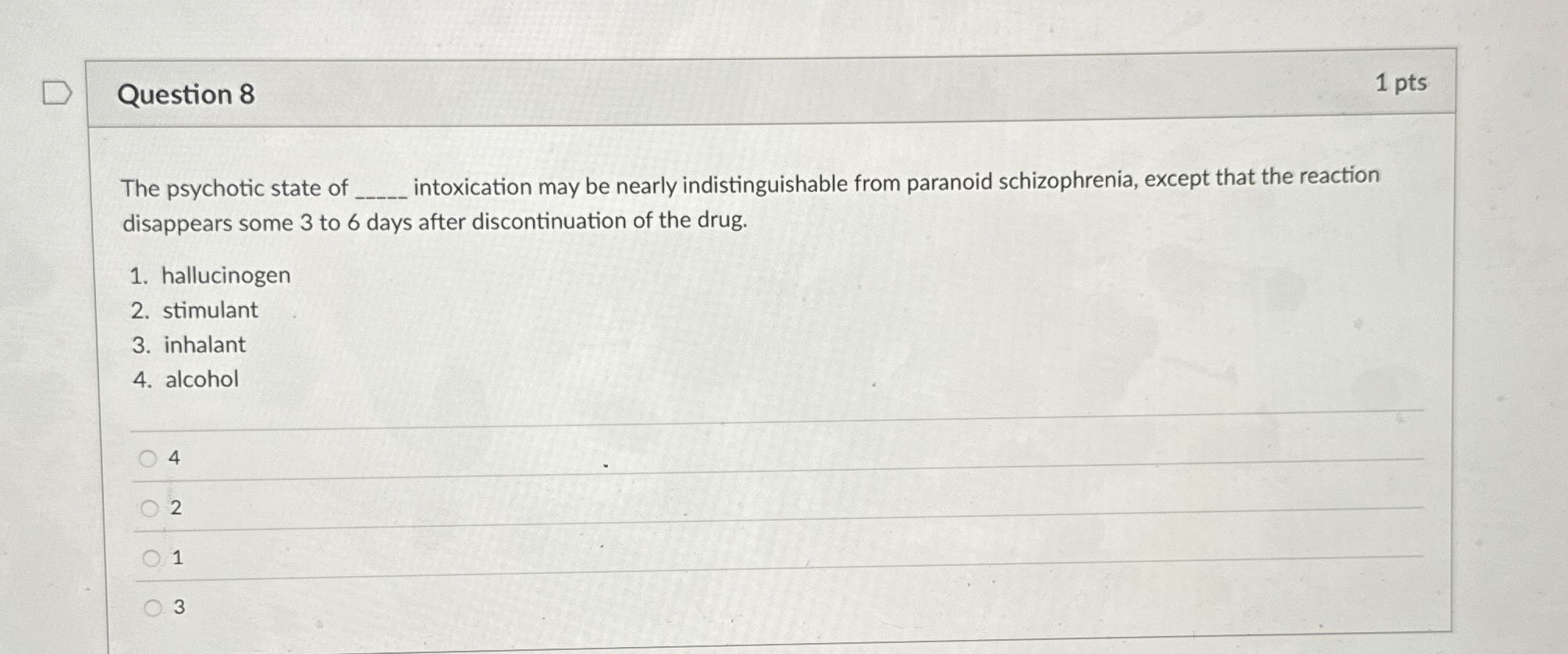 Solved Question 81 ﻿ptsThe psychotic state of intoxication | Chegg.com