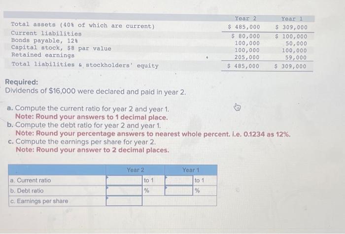 Solved Required: Dividends of $16,000 were declared and paid | Chegg.com