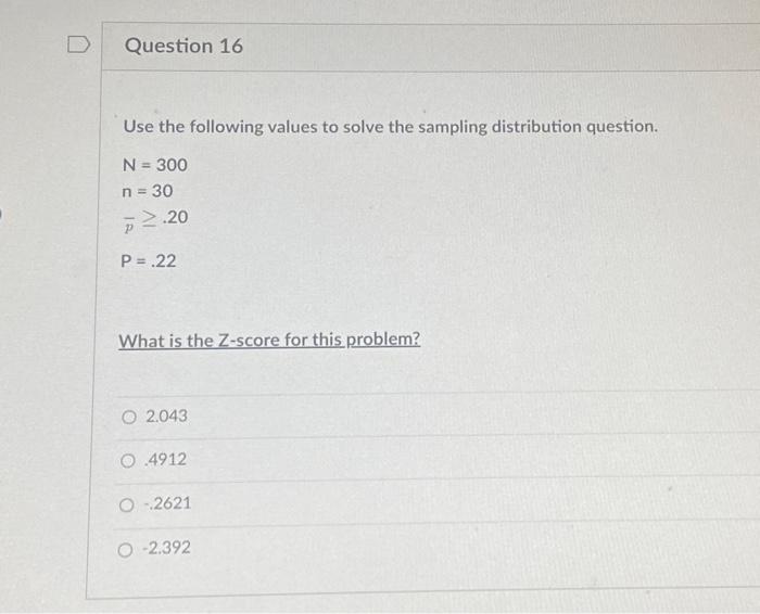 Solved Question 16 Use the following values to solve the | Chegg.com