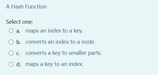 Solved a. maps an index to a key. b. converts an index to a | Chegg.com