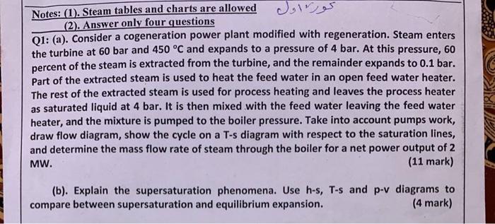 Solved Notes: (1). Steam tables and charts are allowed (2). | Chegg.com