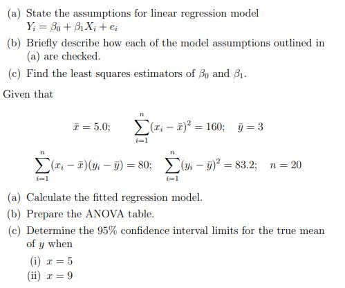 (a) ﻿State the assumptions for linear regression | Chegg.com