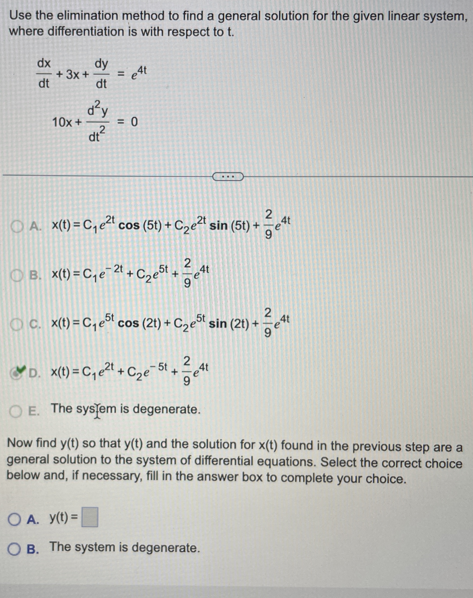 Solved Use the elimination method to find a general solution | Chegg.com
