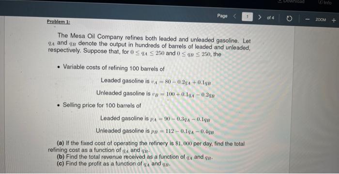 Solved The Mesa Oil Company refines both leaded and unleaded | Chegg.com