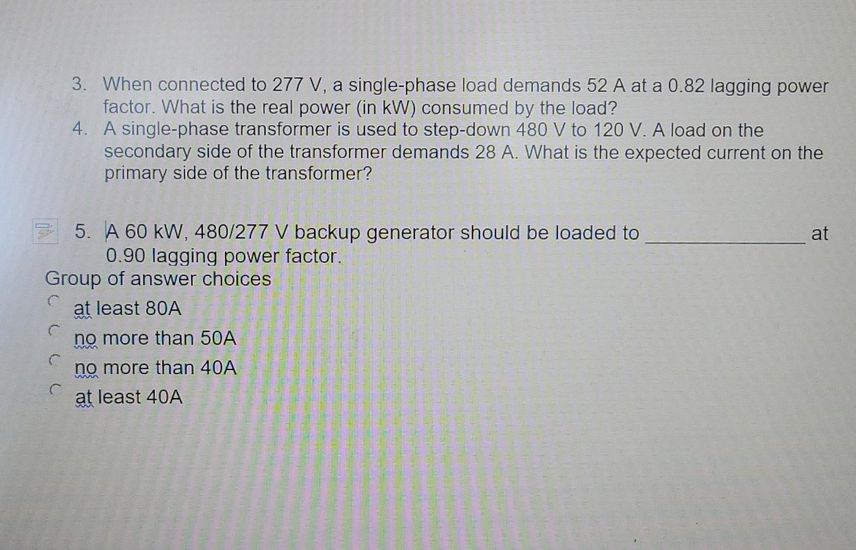 Solved 3. When connected to 277 V, a single-phase load | Chegg.com
