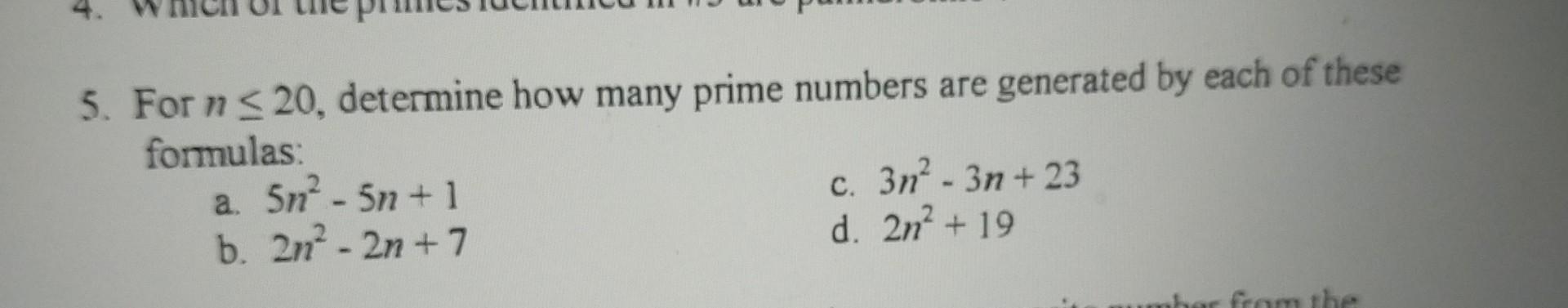 Solved 5. For n≤20, determine how many prime numbers are | Chegg.com