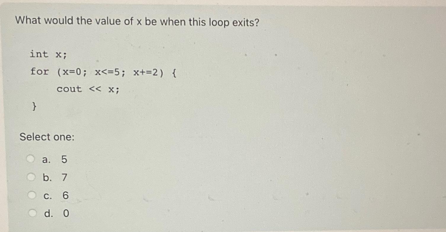 Solved What would the value of x ﻿be when this loop | Chegg.com