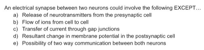 Solved An electrical synapse between two neurons could | Chegg.com