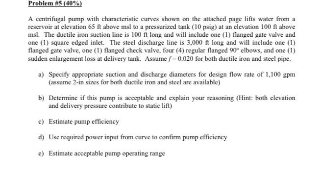 Solved Problem #5 (40%) A centrifugal pump with | Chegg.com