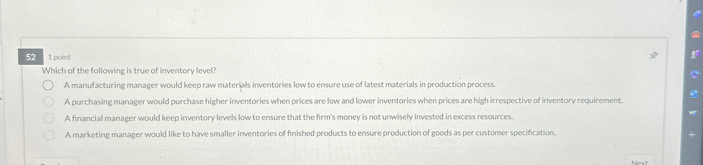 Solved 1 ﻿pointWhich of the following is true of inventory | Chegg.com