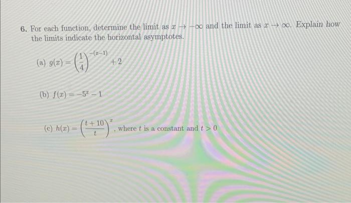 Solved 6. For each function, determine the limit as x→−∞ and | Chegg.com