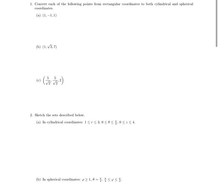 Solved 1. Convert each of the following points from | Chegg.com